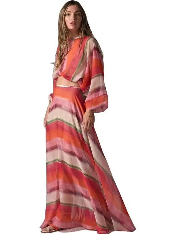 JBQ Keira Full Length Striped Chiffon Skirt - Pink Multi