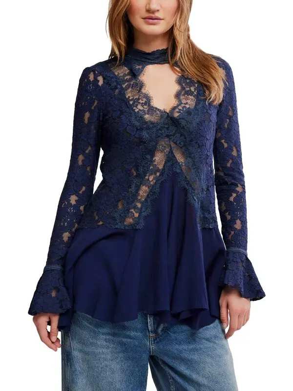 Free People First Crush Lace Tunic - Deeper Iris