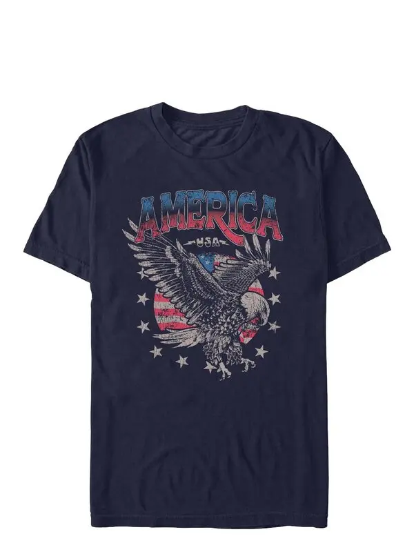 LOST GODS Distressed America Bald Eagle Graphic T-shirt - Navy Blue