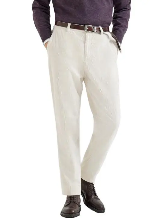 Brunello Cucinelli Garment-dyed Cotton Corduroy Trousers - White