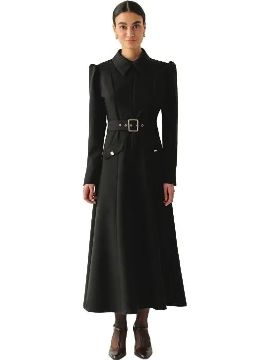 EXQUISE Bailee Midi Dress With Belt - Black
