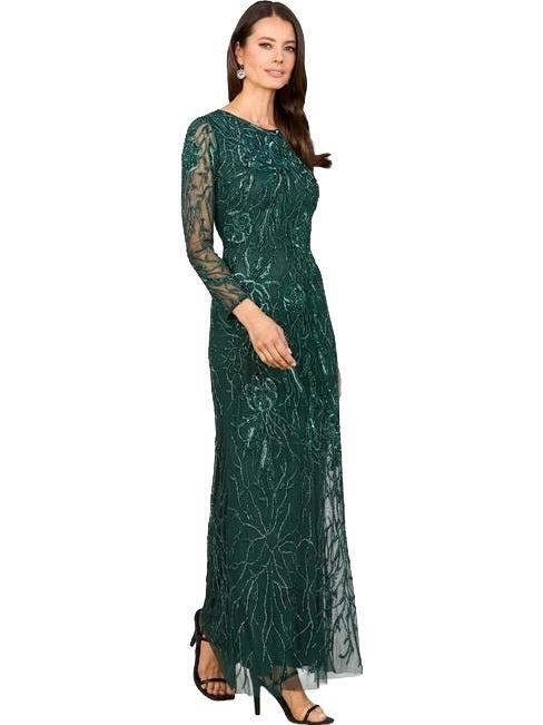LARA NEW YORK High Neck Long Sleeve Beaded Gown - Teal
