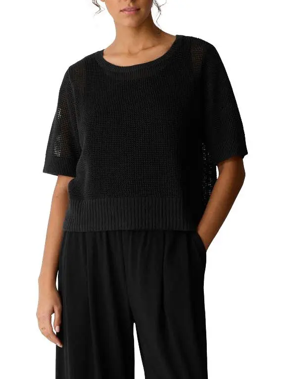 Eileen Fisher Waffle Knit Boxy Sweater - Black