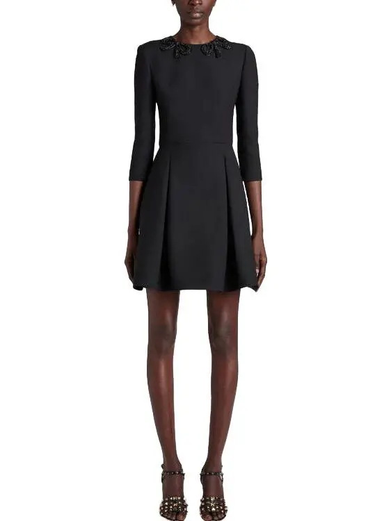 Valentino Garavani Bow Embellished Pleated Minidress - Black