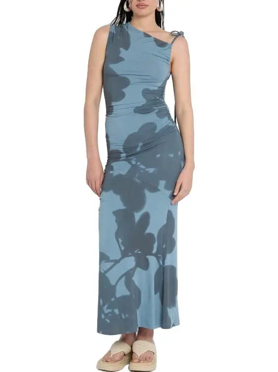MUSE ASSEMBLY Abstract Print Ruched Maxi Dress - Blue