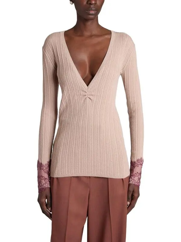 Valentino Garavani Lace Trim Cashmere Sweater - Poudre