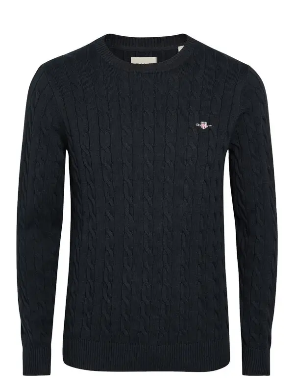 Gant Embroidered Cable-knit Cotton Jumper - Navy