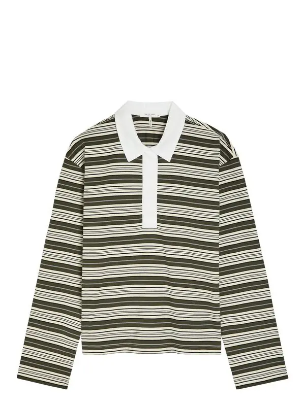 Rag & Bone Kelly Striped Cotton Polo Top - Green