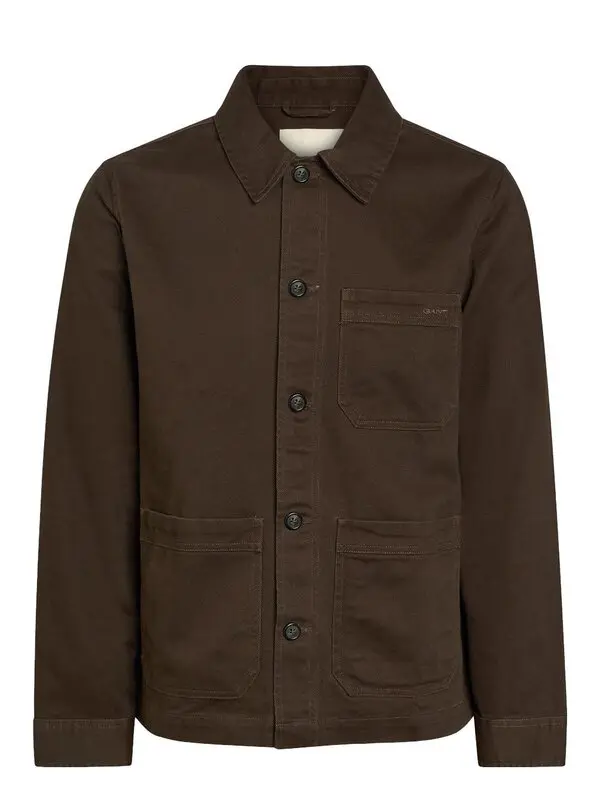 Gant Logo-embroidered Cotton-twill Overshirt - Brown