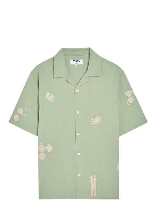 WAX LONDON Didcot Embroidered Seersucker Shirt - Sage
