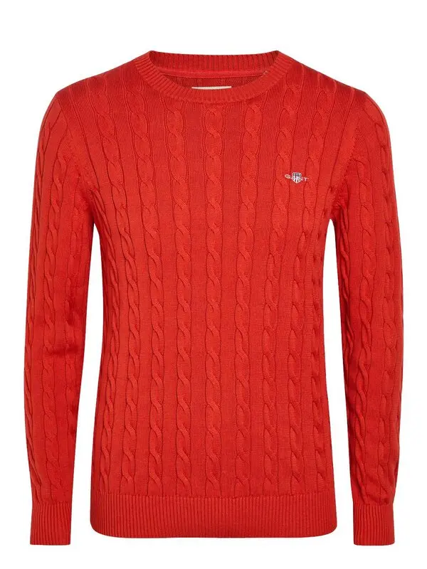 Gant Embroidered Logo Cable-knit Cotton Jumper - Red