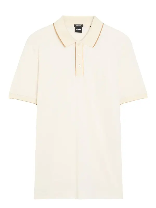 BOSS Striped-trim Piqué Cotton Polo Shirt - Ecru