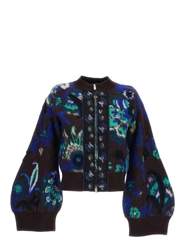 Sacai Floral Jacquard Zip-up Jacket - Black