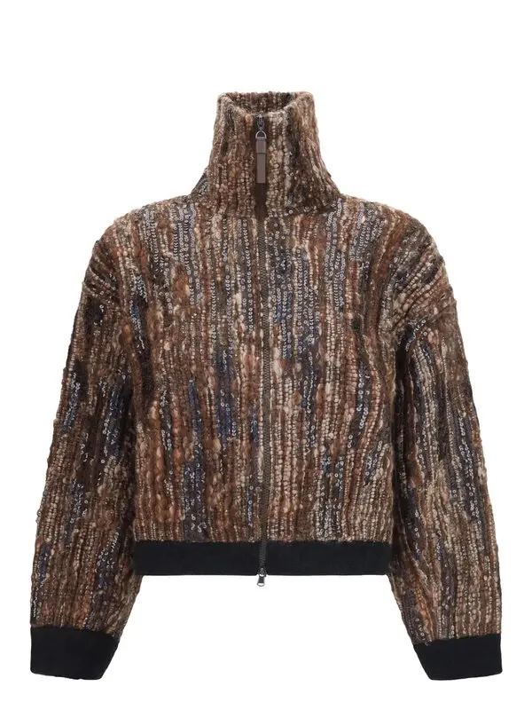 Brunello Cucinelli Textured Knit Zip-up Cardigan - Brown