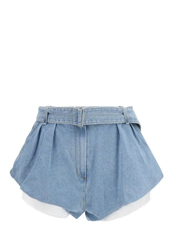 Magda Butrym Flared Denim Shorts With Undershorts - Light Blue