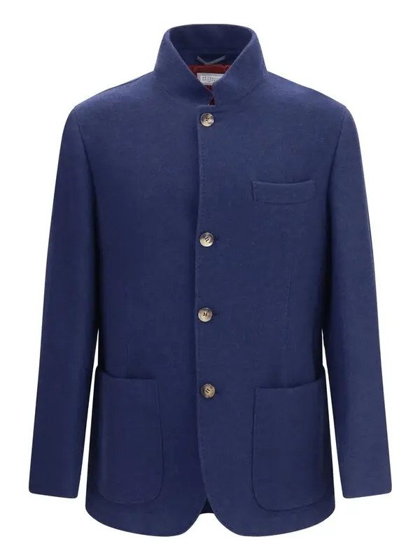 Brunello Cucinelli Cashmere Stand Collar Jacket - Blue
