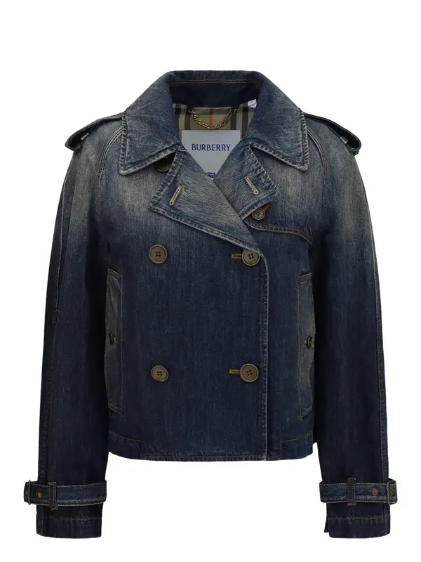 Burberry Cropped Double-breasted Denim Jacket - Blue