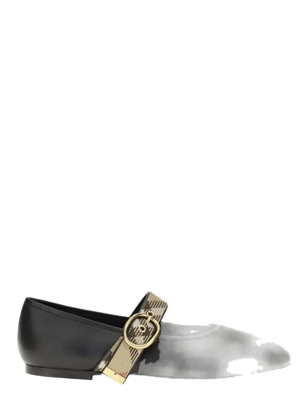 Burberry Robin Leather Ballerinas With Check Strap - Black