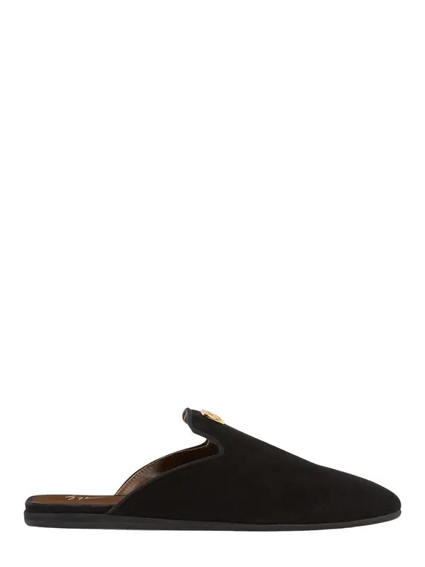 GIUSEPPE ZANOTTI Suede Seal Slipper With Gold Logo Detail - Black