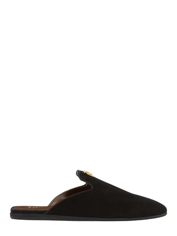 GIUSEPPE ZANOTTI Suede Seal Slipper With Gold Logo Detail - Black
