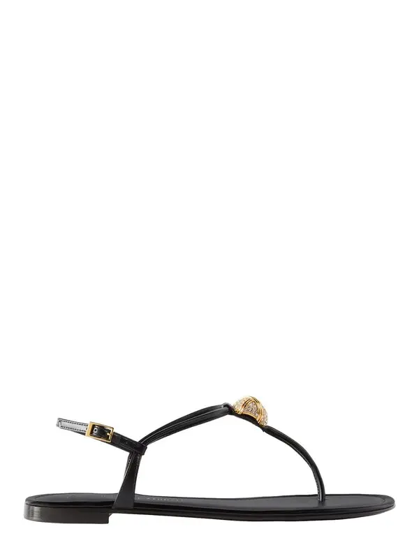 GIUSEPPE ZANOTTI Embellished Leather Thong Sandals - Black