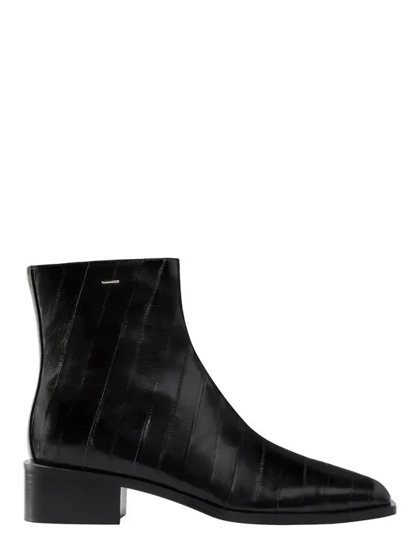 GIUSEPPE ZANOTTI Eel Leather Square Toe Ankle Boots With Inside Zipper - Black