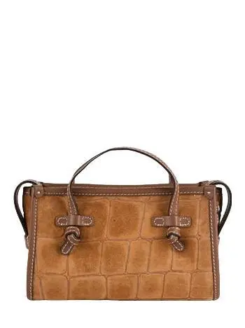 GIANNI CHIARINI Suede And Leather Trimmed Handbag With Crocodile Print - Brown