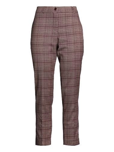 OLTRE Tapered Fit Glen Plaid Metallic Stretch Trousers - Red