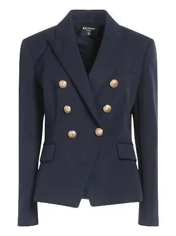 Balmain Midnight Wool Double-breasted Blazer - Blue