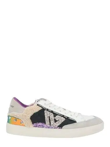 EMANUÉLLE VEE Low Top Leather Sneakers With Glitter And Stud Embellishments - Black