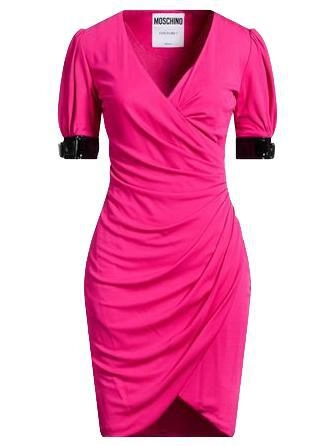 Moschino Viscose Bodycon Mini Dress With Draping And Patent-effect Accents - Fuchsia
