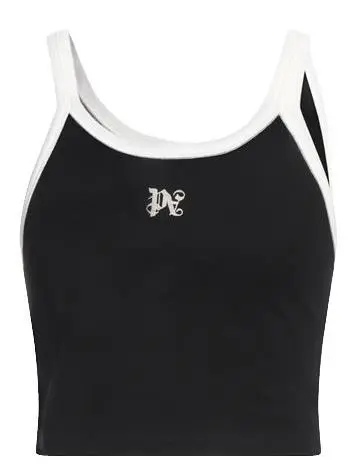 Palm Angels Cropped Cotton Piqué Top With Embroidered Logo - Black