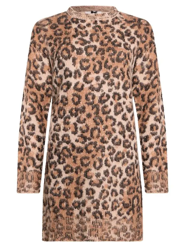 NO SECRETS Leopard Print Jacquard Mini Dress - Beige