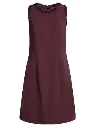 OLTRE Burgundy Polyester Mini Dress With Sequins And Appliqués - Red