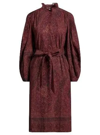 Antik Batik Cotton Midi Dress With Floral Print And Belt - Red