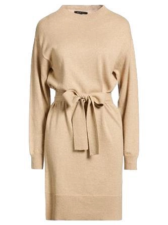 Armani Exchange Belted Turtleneck Mini Dress In Polyamide, Viscose, Wool, Metallic Fiber, And Cashmere - Beige