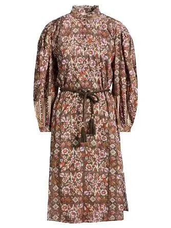 Antik Batik Midi Dress With Floral Print And Belt - Grey