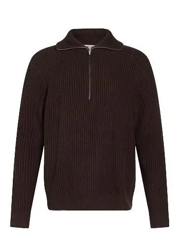ONLY & SONS Ribbed Quarter Zip Knit Sweater - Brown