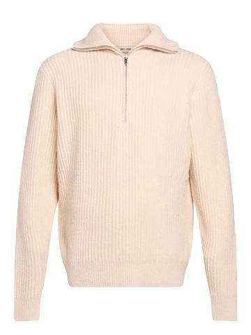 ONLY & SONS Ribbed Quarter Zip Knit Sweater - Cream