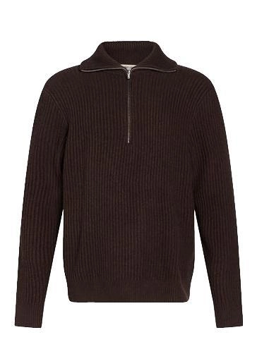 ONLY & SONS Ribbed Quarter Zip Knit Sweater - Dark Brown
