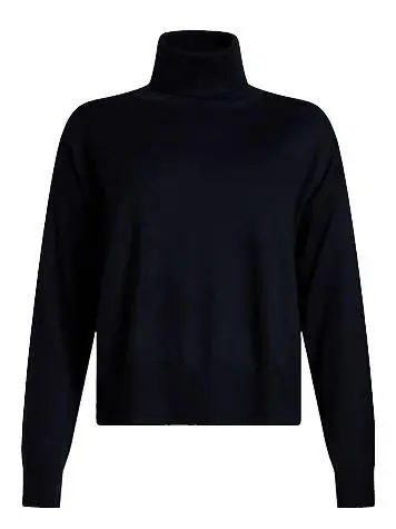 ARAGONA Midnight Merino Wool Turtleneck With Ribbed Cuffs And Slit Hemline - Blue