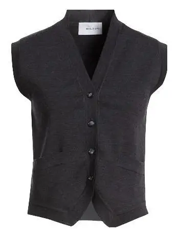 ANNA MOLINARI Charcoal Wool V-neck Sleeveless Cardigan - Grey