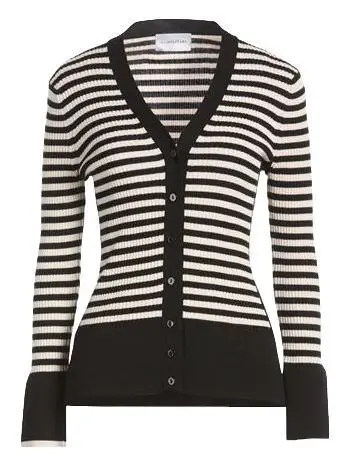 ANNA MOLINARI Striped Wool V-neck Cardigan - Black