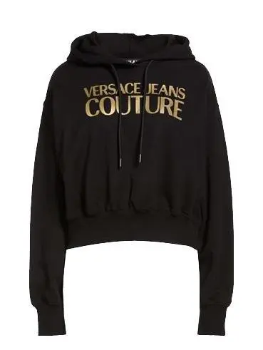 Versace Cotton Terry Hoodie With Metallic Logo - Black
