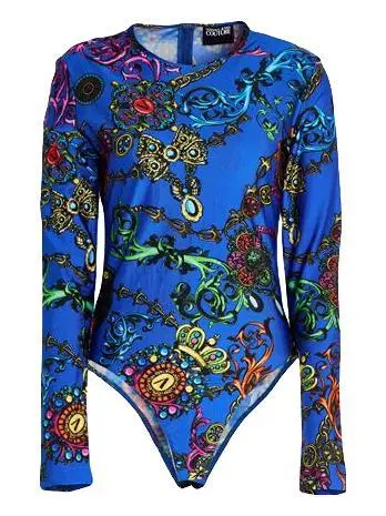 Versace Long Sleeve Bodysuit With Signature Print - Blue