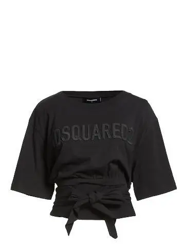 Dsquared2 Cotton T-shirt With Embroidered Logo And Tie Fastening - Black