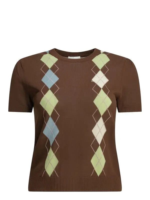 GANNI Argyle Crewneck Sweater - Brown