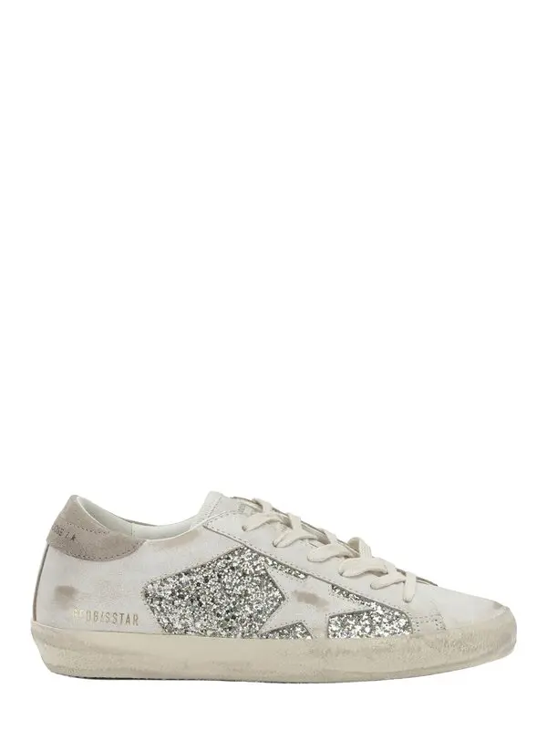 GOLDEN GOOSE Super Star Low Top Sneakers With Glitter Detail - Silver