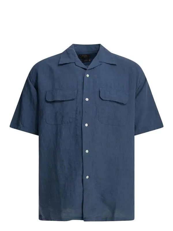 BEAMS Short Sleeve Camp Collar Linen Shirt - Blue