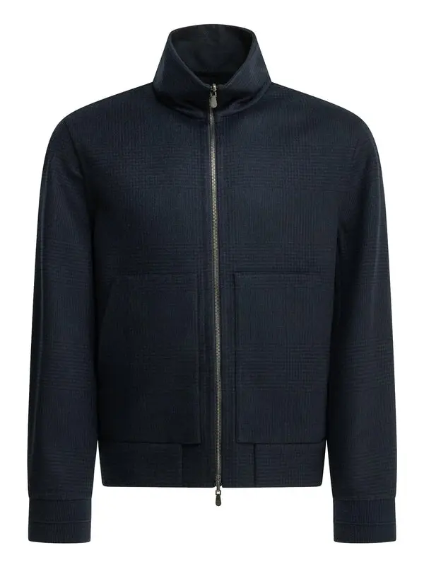Brunello Cucinelli Plaid Cashmere Bomber Jacket - Blue